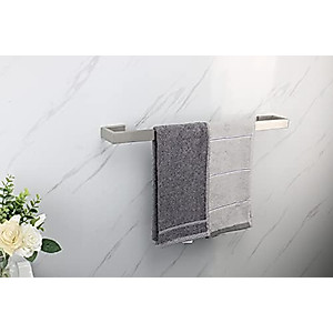 TocTen 24 Inch Bath Towel Rack + 4-Pcs Bathroom Hardware Set Stainless Steel Square Towel Rack Set - Include 16 Inch Towel Bar, Hand Towel Holder, Toilet Paper Holder, Robe Hook(Brushed Nickel)