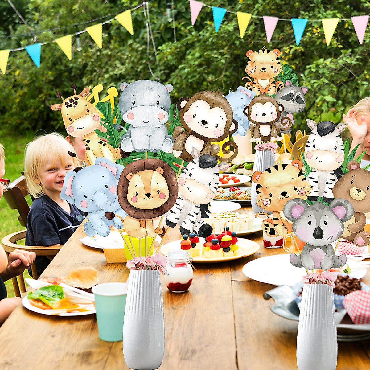 24Pcs Jungle Animals Centerpiece Sticks Safari Animal Table Toppers for Jungle Birthday Party Zoo Animals Baby Shower Supplies Safari Party Decoration