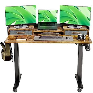 Claiks Standing Desk with Drawers, Stand Up Electric Standing Desk Adjustable Height, Sit Stand Desk with Storage Shelf and Splice Board, 48 Inch, Rustic Brown