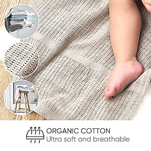 Bloomsbury Mill - 2-Pack 100% Organic Cotton Cellular Baby Blankets with Gifting Ribbon – Soft, All Natural & Breathable - Nursery/Stroller/Bassinet/Crib - Cream