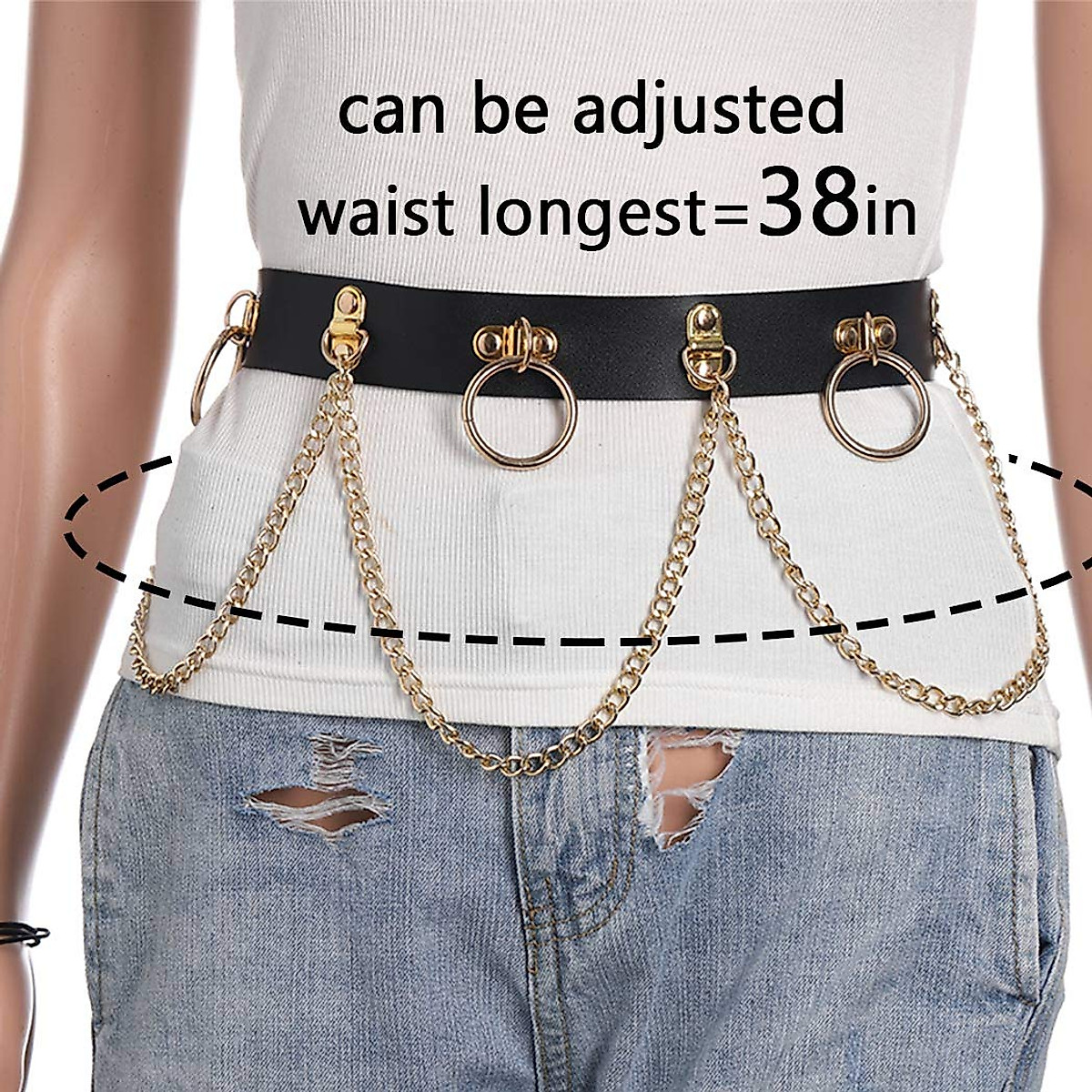 BODIY Gothic Black Waist Belt Punk Leather Waist Chain Belts Rave Body Accessory for Women