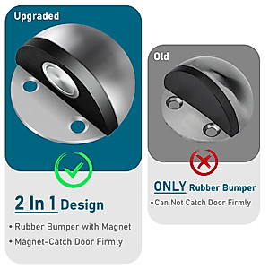 KOLAKO Magnetic Door Stops, 4 Pack Door Stoppers for Bottom of Door, Brushed Stainless Adhesive Floor Wall Mount Magnet Doorstops Dome Door Holders No Drill Magnetic Door Stoppers, Silver