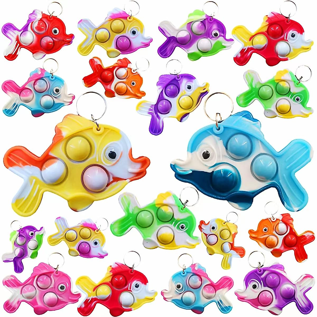 Clasporo 24 Packs Fish Bulk Little Fidget Party Favors Graduation Classroom Students Small Prize,End of Year Summer Mini Pop for Kids