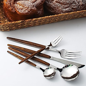 Aimilan 30 Piece Silverware Set for 6, 18/10 Stainless Steel Imitation Wooden Handle Flatware Cutlery Set for Home Kitchen Restaurant, Mirror Finish, Dishwasher Safe (30-Piece for 6)