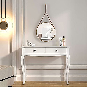 sogesfurniture White Vanity Desk with 2 Drawers, Home Office Desk Vintage Makeup Vanity Table, Curved Legs Writing Desk, Entryway Console Table for Bedroom, Entryway, Home Office