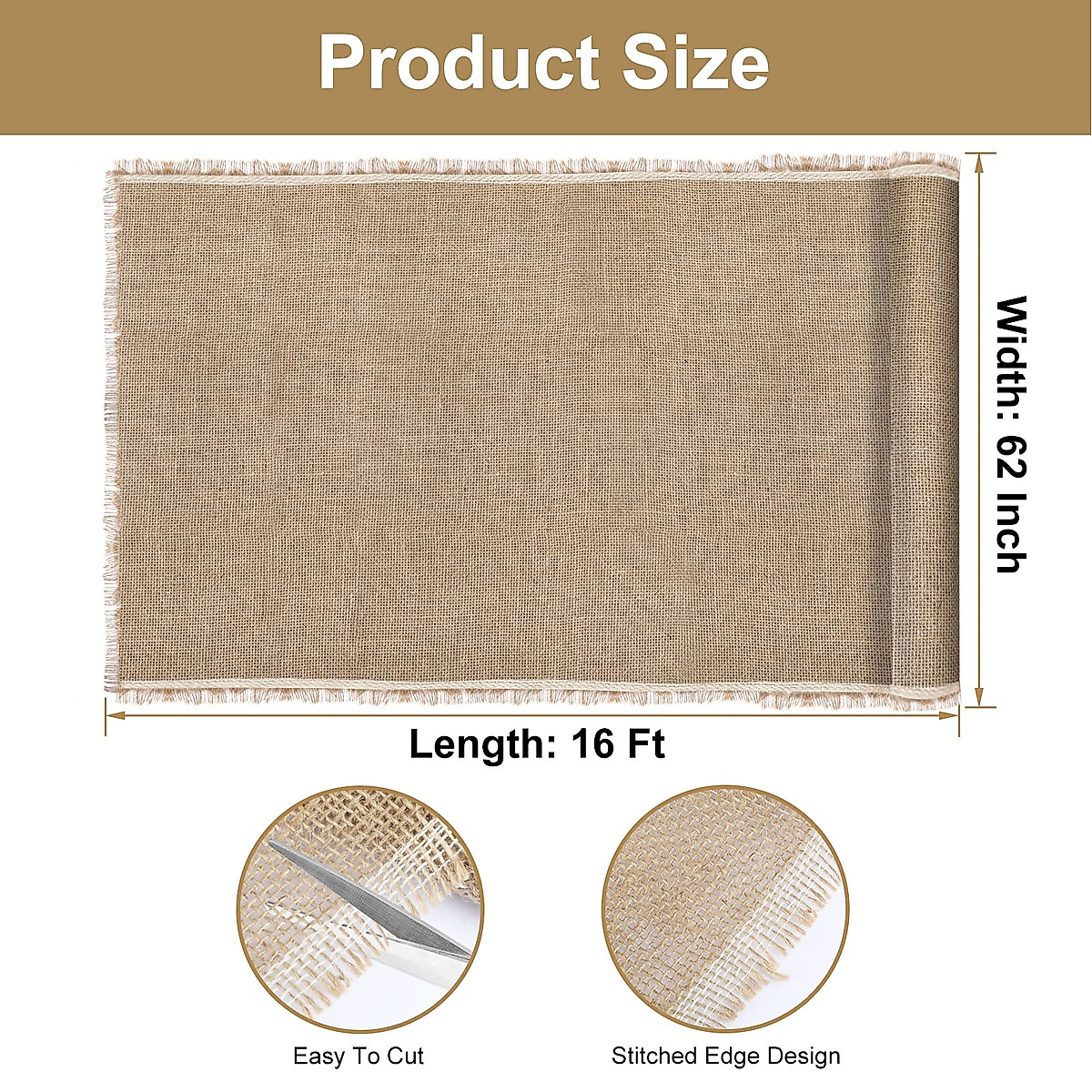 Natural Burlap Fabric Roll, 62 Inch (W) X 16 Ft (L), Jute Fabric by The Yard for Rose Bush Covers for Winter, Plant Burlap Tree Wraps for Winter, Christmas Tree Decorations