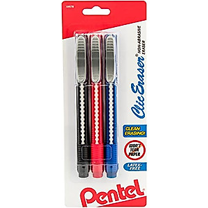 Pentel Clic Retractable Eraser with Grip, 3 Pack