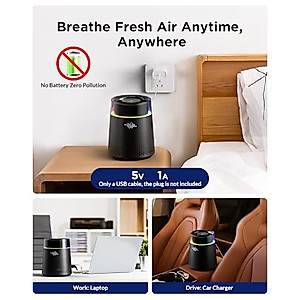 MSB5 Air Purifiers for Bedroom, H13 True HEPA Air Purifier for Home Room Office, 20dB Quiet Air Cleaner with Sleep Mode Colorful Night Light for Pets Dander Pollen Mold (Black)