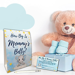 How Big is Mommys Belly Game cinta para medir la panza Measure the Belly Baby Shower Game 62 Piece for 50 Players Blue Elephant Baby Bump Measuring Tape Game