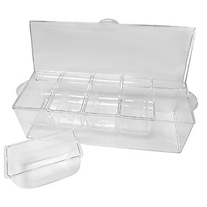 Evelots Ice Chilled Condiment Tray-5 Removable Compartments-Lid-2 Cup Containers