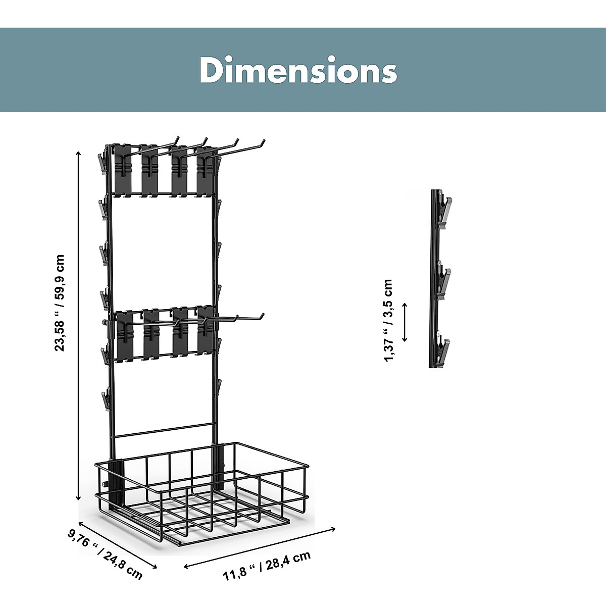 DS THE DISPLAY STORE Retail Display Rack, 12 Clips & 8 Removable Peg Hooks, Matte Black Countertop Snack Organizer for Retail Store Supplies, Candy Merchandise Stand