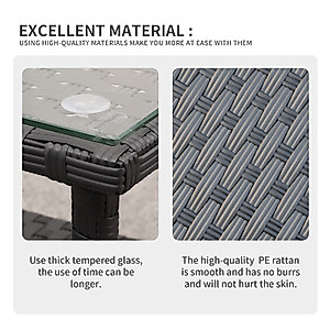 Outdoor Wicker Glass Top Side Table - Patio Balcony Deck Pool Square End Table with Storage, Black