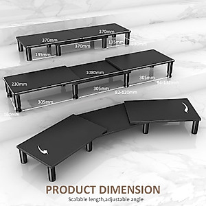 AX Waber Dual Monitor Riser, Adjustable Height Steel Leg Wooden Stand with Storage Space - Black