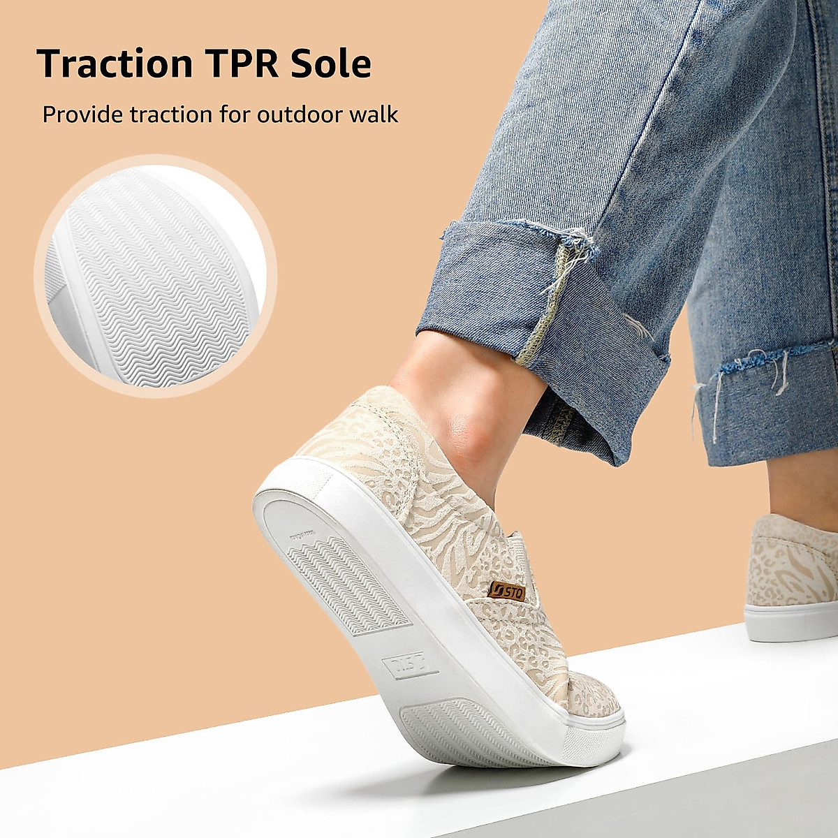 STQ Casual Shoes for Womens Slip On Sneakers Lightweight Canvas Shoes Trendy Fashion Loafers Beige Leopard 9 US