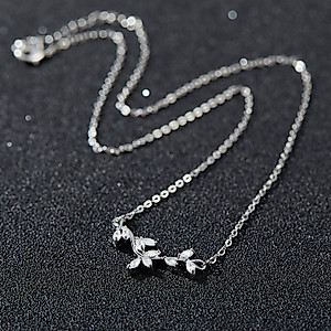 SWEETV Crystal Wedding Bridal Necklace for Brides, Cubic Zirconia Dainty Vine Pendant Necklace for Women, Bridesmaid Gift