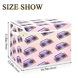 DIGTIA Old Tape Recorder Storage Bins with Lids Foldable Storage Basket with Handles Collapsible Large Fabric Organizer Containers for Clothes Shelves Closet Office Home