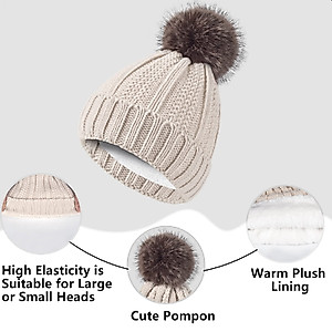 Women Winter Hat Gloves Scarf Set Beanie Knit Warm Neck Scarves Touchscreen Glove Fleece Lined Cold Weather 3 Pack Warmer Wool Cap with Pom Beige Woman Unisex Adult Ladies Para Mujer Gorros