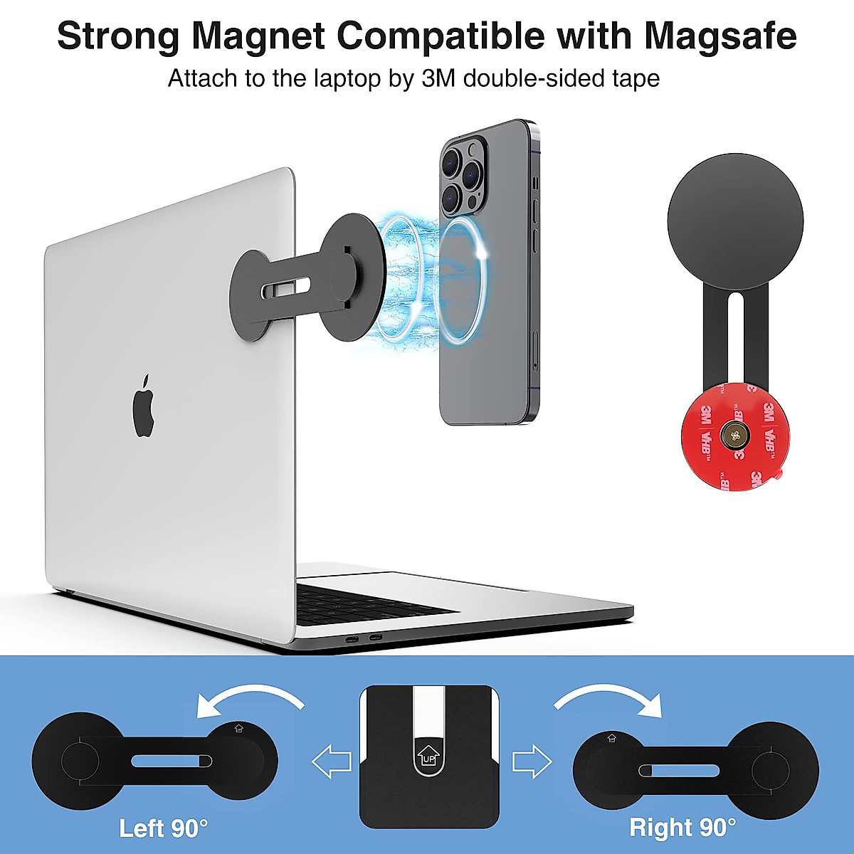 Aerbeis Continuity Magnetic Laptop Phone Holder - 180° Adjustable Continuity Camera Mount Adapter Compatible with MagSafe, MacBook Mount Computer Monitor Expansion Bracket for Smartphone