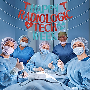 Happy Radiologic Tech Week Banner, Rad Tech Week Decorations, Radiology Tech Week Appreciation Sign Bunting Decor Blue Red Glitter