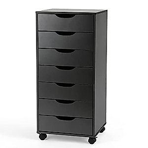 TUSY 7-Drawer Chest, Storage Dresser Cabinet with Wheels, Tall Chest of Drawers for Closet and Bedroom (Black, 7 Drawer)
