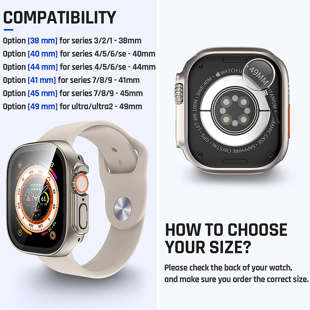 Goton Waterproof Screen Protector Case Compatible for Apple Watch Ultra 2/1 49mm, Hard Bumper with Tempered Glass for iWatch Cover 49 mm