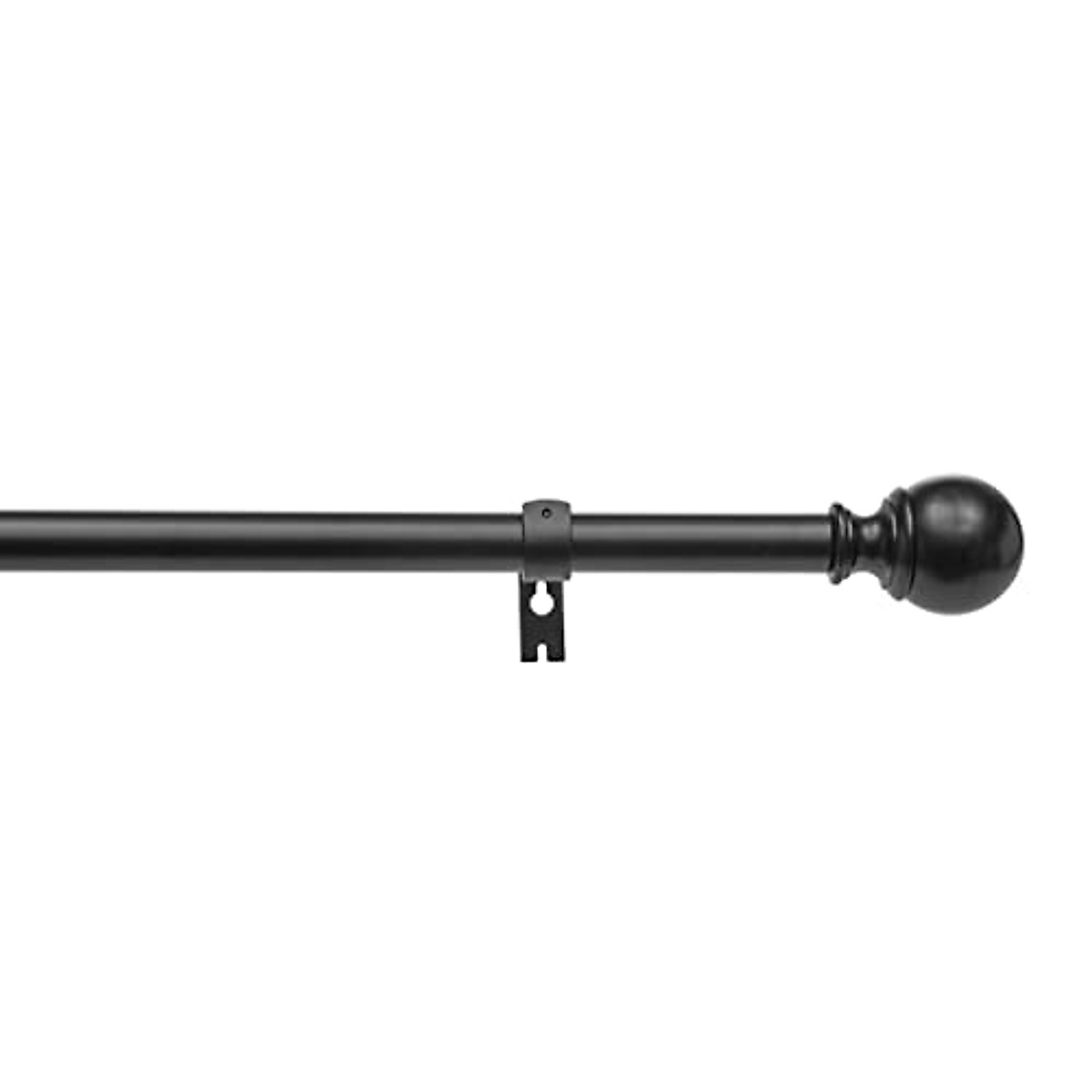 Amazon Basics 1" Curtain Rod with Round Finials, 36" to 72" and Decorative Curtain Holdback, Set of 2, Black