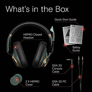 EPOS H6Pro - Closed Acoustic Gaming Headset with Mic - Over-Ear Headset – Lightweight - Lift-to-Mute - Xbox Headset - PS4 Headset - PS5 Headset - PC/Windows Headset - Gaming Accessories (Green)