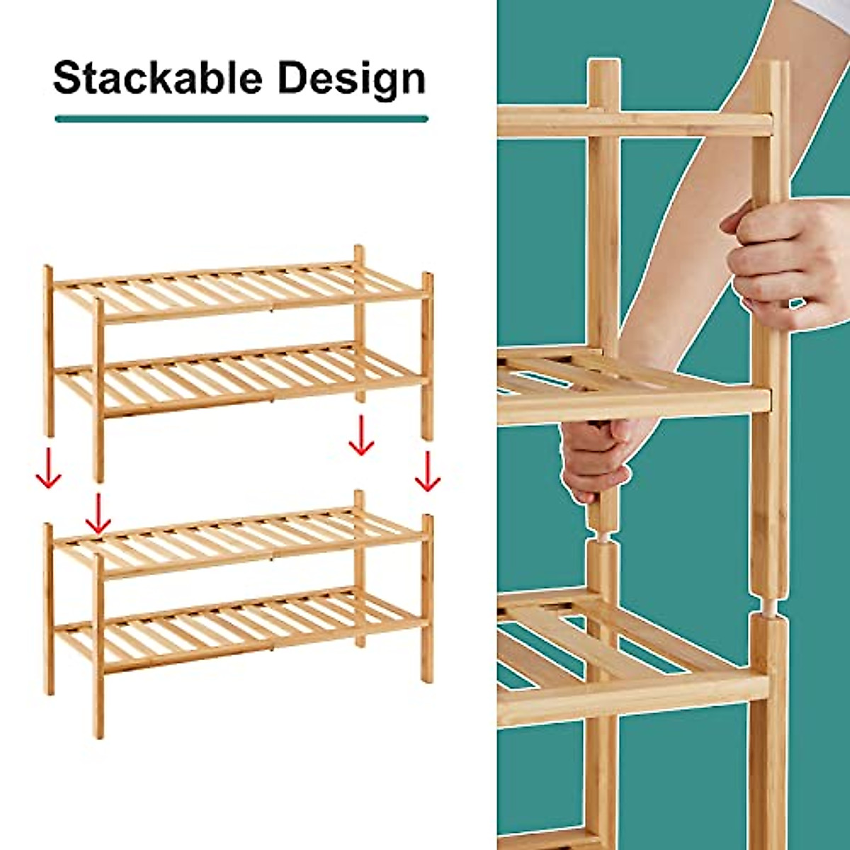 viewcare 4-Tier Bamboo Shoe Rack for Entryway, Stackable | Foldable | Natural, Shoe Organizer for Hallway Closet, Free Standing Shoe Racks for Indoor Outdoor