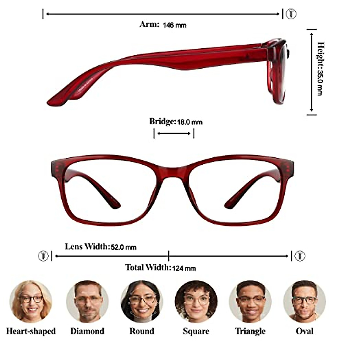 Zenni Blue Light Blocking Reading Glasses for Women and Men, Red Rectangle Fframe Light Eyewear, Durable Hinge, 2.00 Magnification