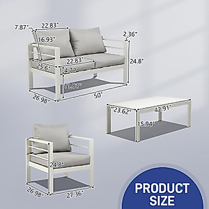 VINGLI Outdoor Furniture 4 Pieces Modern Aluminum Patio Furniture Set, Patio Sofa Set Outdoor Patio Conversation Sectional Set for Lawn, Garden, Backyard (White)