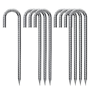 Rebar Stakes J Hook Extra Heavy Duty,【12 inch Long Enough】1/4 inch Rust Proof Coated Steel Ground Stakes Ground Anchors, Garden Stake Metal Stakes Tent Stakes Trampoline Anchors with Chisel Point End