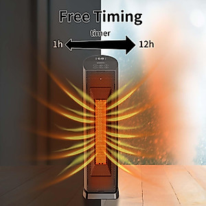 QOWETU Space Heater for Indoor Use with Remote - 90° Oscillating Tower Electric Heater, 24 Inchs, 12H Timer, 1500W Quiet PTC Ceramic Heating with Thermostat, Fast Safety Heat for Office, Home, Bedroom