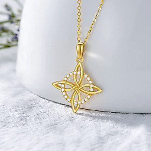 SISGEM Solid 14K Gold Celtic Cross Knot Necklace for Women,Yellow Gold Irish Celtic Knot Pendant Necklaces with Moissanite,Anniversary Birthday Jewelry Gifts for Mom Wife 16''-18''
