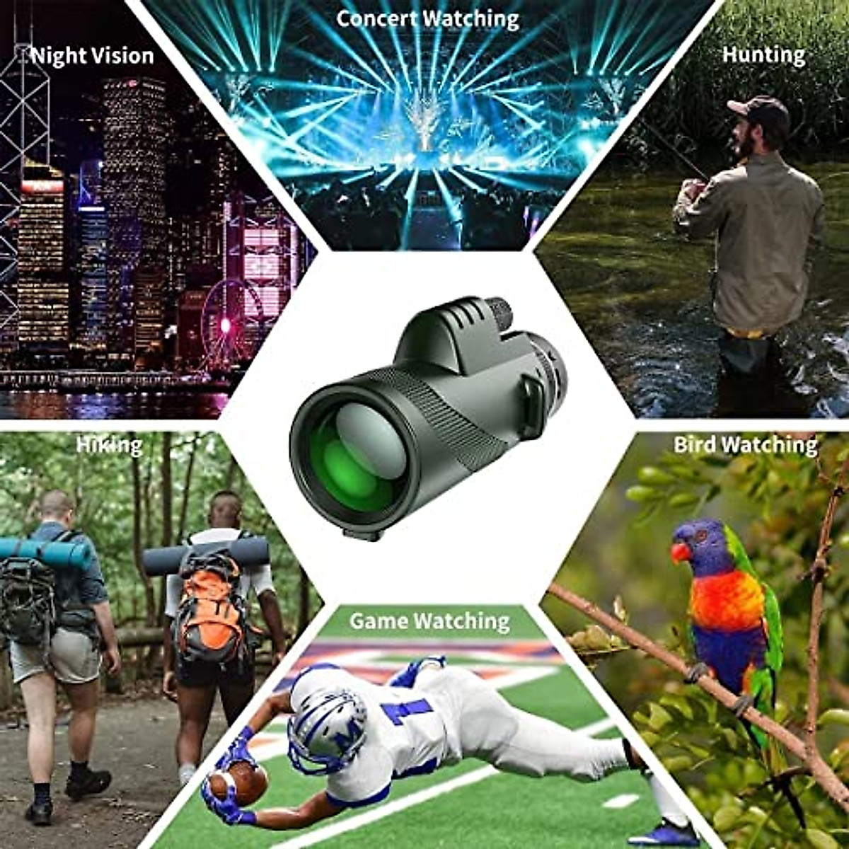 Powerful 80X100 HD Monocular Telescope, 12X Magnification Long Range Zoom with Tripod Phone Clip for Outdoor Hunting Camping Tourism