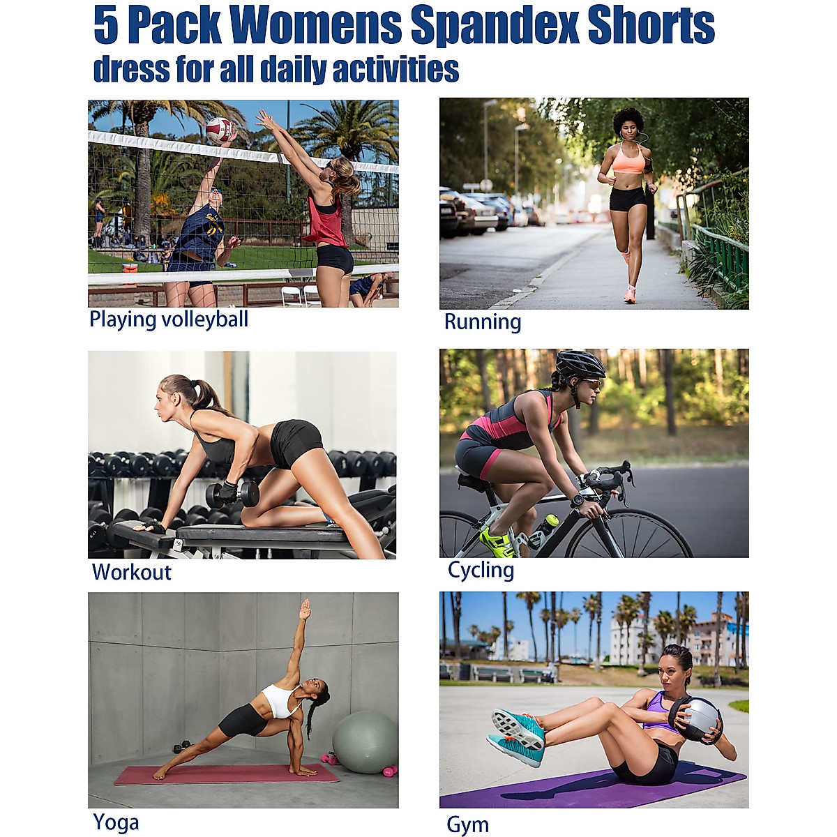 TELALEO 5 Pack Women's 3" Volleyball, Yoga, Biking & More Sports Compression Shorts - High Waist, Quick Dry, Non-See-Through, 4-Way Stretch - X-Small, Black