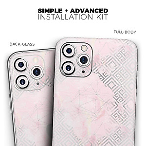 Design Skinz Karamfila Silver & Pink Marble V12 - DesignSkinz Protective Vinyl Decal Wrap Skin Cover Compatible with The Apple iPhone 11 (Full-Body, Screen Trim & Back Glass Skin)