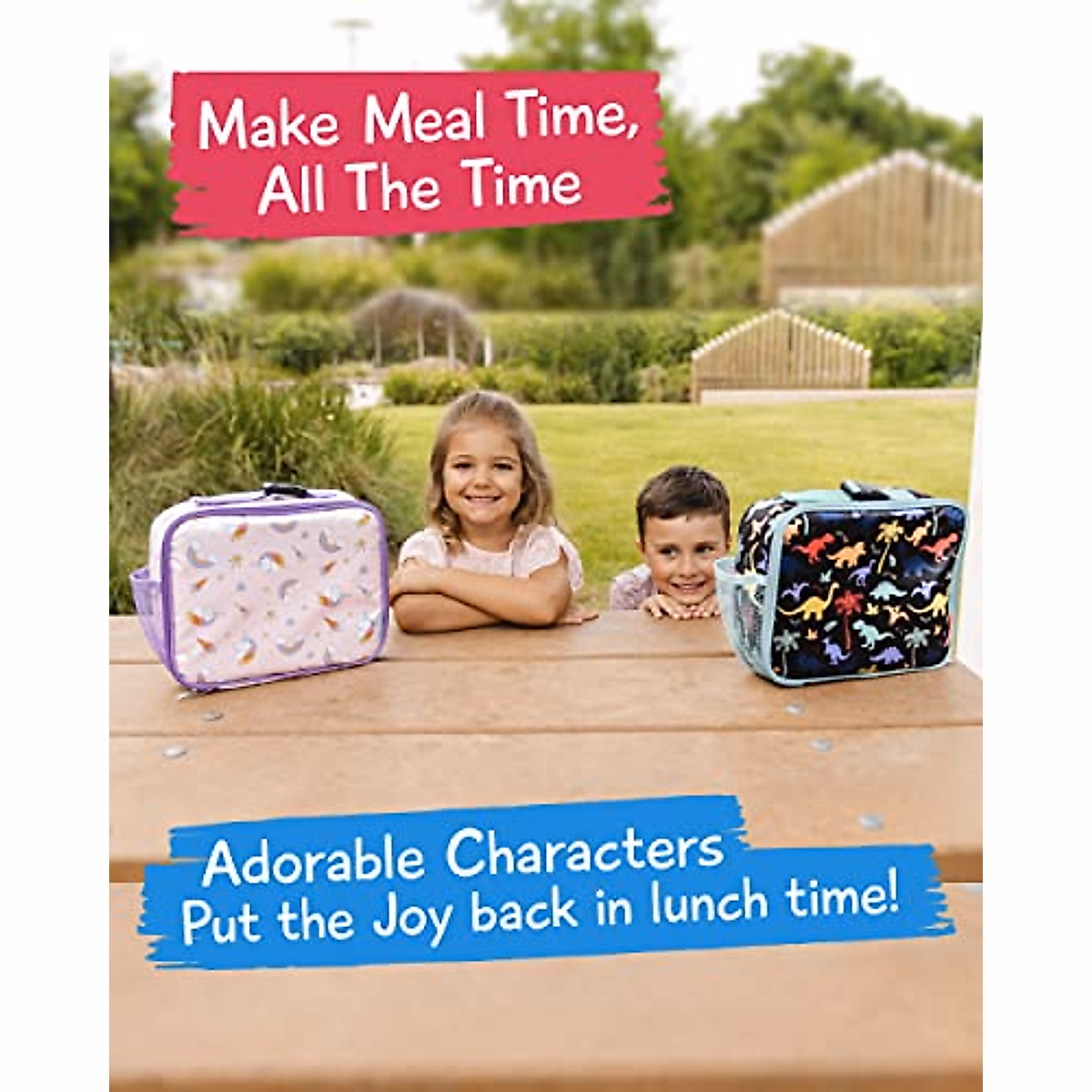 JOY2B Lunch Box Kids with Reusable Snackbag - Kids Lunch Box for Girls and Boys Lunch Bag Kids with Water Bottle Holder - Unicorn Party