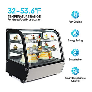 ROVSUN 4.2 Cu.Ft Refrigerator Display Case ETL NSF Certified, Commercial Countertop Display Refrigerator Refrigerated Display Case w/LED Air-cooling Auto Defrost Rear Sliding Doors for Cafe Restaurant