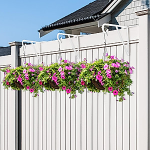 Gicare 4 Pack Vinyl Fence Hooks, Heavy Duty Durable White Fence Plant Hangers for Outdoor, Over The Fence Hooks, Patio Hooks for Hanging Plants, Flower Baskets, Bird feeders, Lights, Pool Equipment