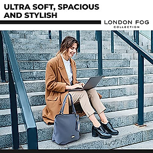 LONDON FOG FLORIANA Satchel for Women, Vegan Leather Shoulder Bag with ID Wallet - Denim