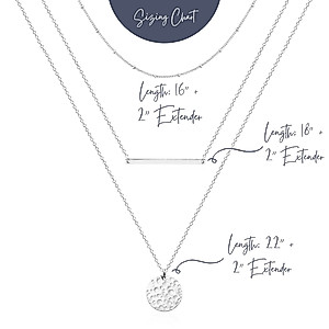 Ava Riley Dainty Gold Necklace for Women - Bar Hammered Disc Pendant Necklaces for Women Trendy - Silver Paperclip Chain Long Necklace Jewelry Set