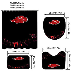 4 Piece Anime Shower Curtain Set with Non-Slip Rug, Toilet Lid Cover, Bath Mat and 12 Hooks, Waterproof Shower Curtain Set for Bathroom