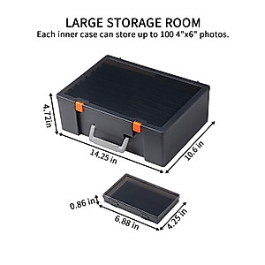 iBune Large 4" x 6" Photo Storage Box, 18 Inner Photo Cases Store up to 1800 Photos, Photo Organizer Cards Craft Keeper with Handle for Photo Puzzles Cards Seed Packets, Black