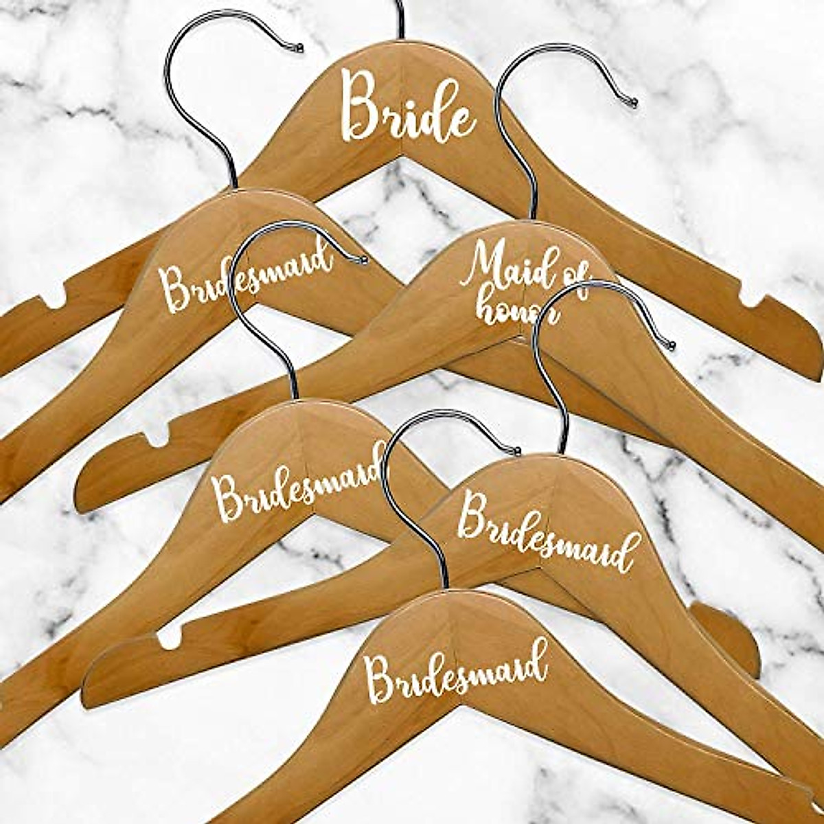 Set of 6 Vinyl Art Decals - Bride Bridesmaid Maid of Honor - from 0.5" to 3" Each - for Phone Case Heels Shoes Hangers Wedding Decor (White)