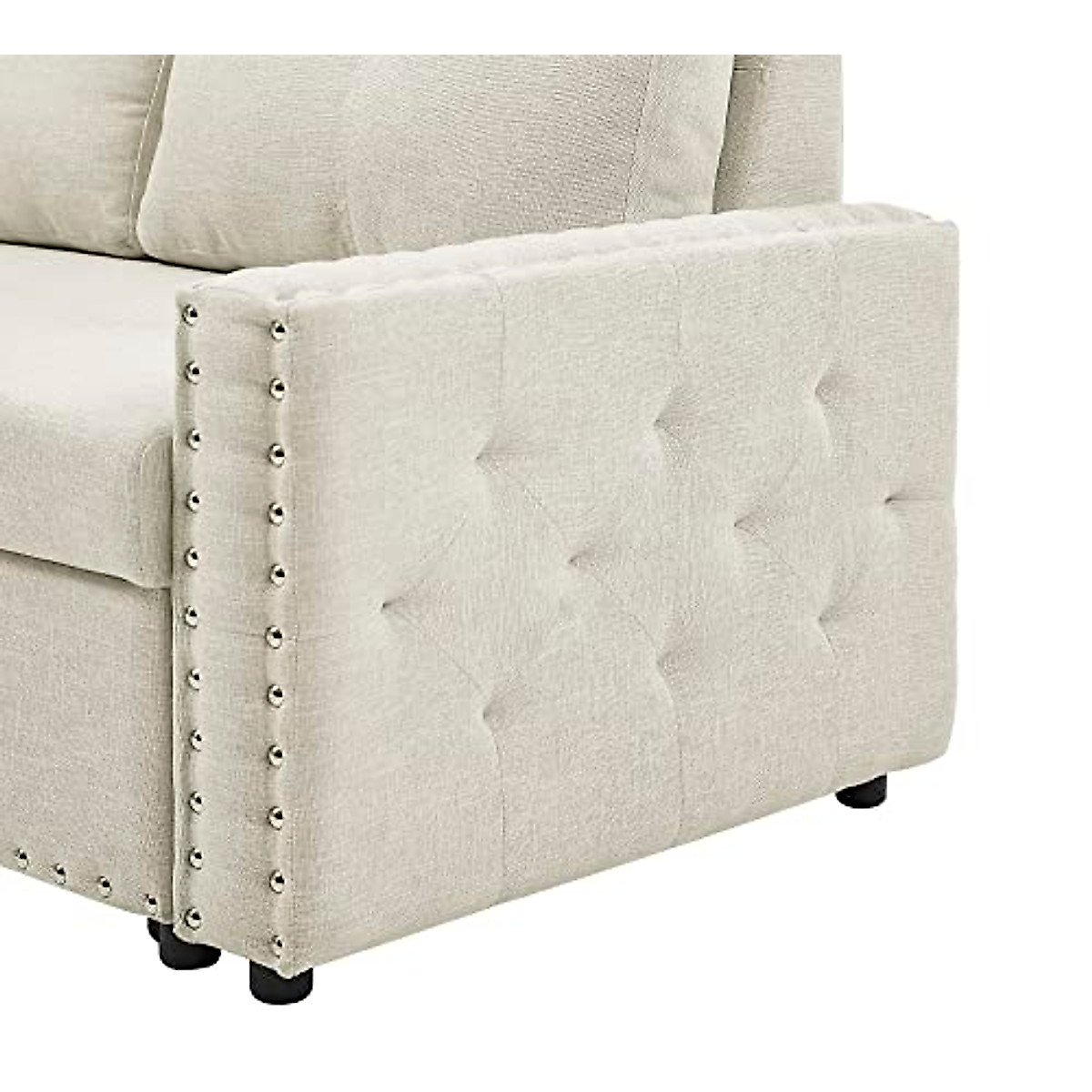 Merax 85" Reversible Sleeper Sectional Sofa Couch with Pull-Out Sleeper Bed, L-Shape 3-Seater Convertible Corner Couch Sofa Bed with Storage Chaise and Copper Nail for Living Room (Beige)