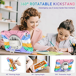 SUPFIVES Case for iPad Mini 5 2019, iPad Mini 4 Case for Kids Military Grade Protective Rugged Case with Shoulder Strap + Kickstand + Pencil Holder for iPad Mini 5th/ 4th Generation 7.9 inch- Rainbow