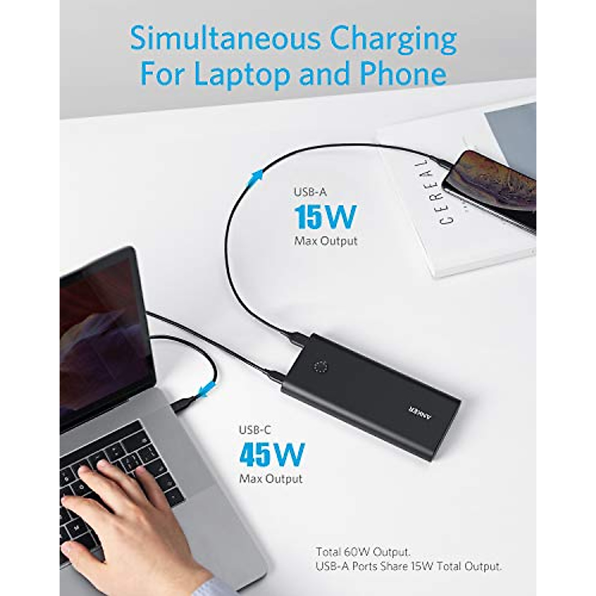 Anker PowerCore+ 26800mAh PD 45W with 60W PD Charger, Power Delivery Portable Charger Bundle for USB C MacBook Air/Pro/Dell XPS, iPad Pro, iPhone 14/13/12 Series, and More