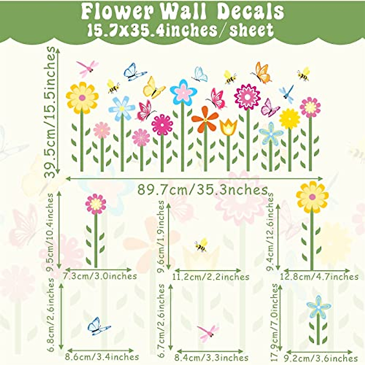 IKEYU Garden Flower Wall Decals Colorful Flower Wall Stickers Spring Garden Wall Stickers Flower Butterfly Wall Stickers for Bedroom Girls Room Kids Nursery