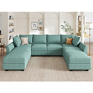 HONBAY Modular Sectional Couch with Storage Modern Modular Couch U Shaped Sectional Sofa for Living Room, Aqua Blue