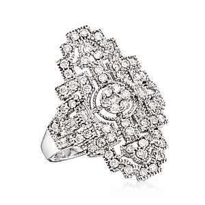 Ross-Simons 1.00 ct. t.w. Diamond Art Deco-Inspired Ring in Sterling Silver. Size 7